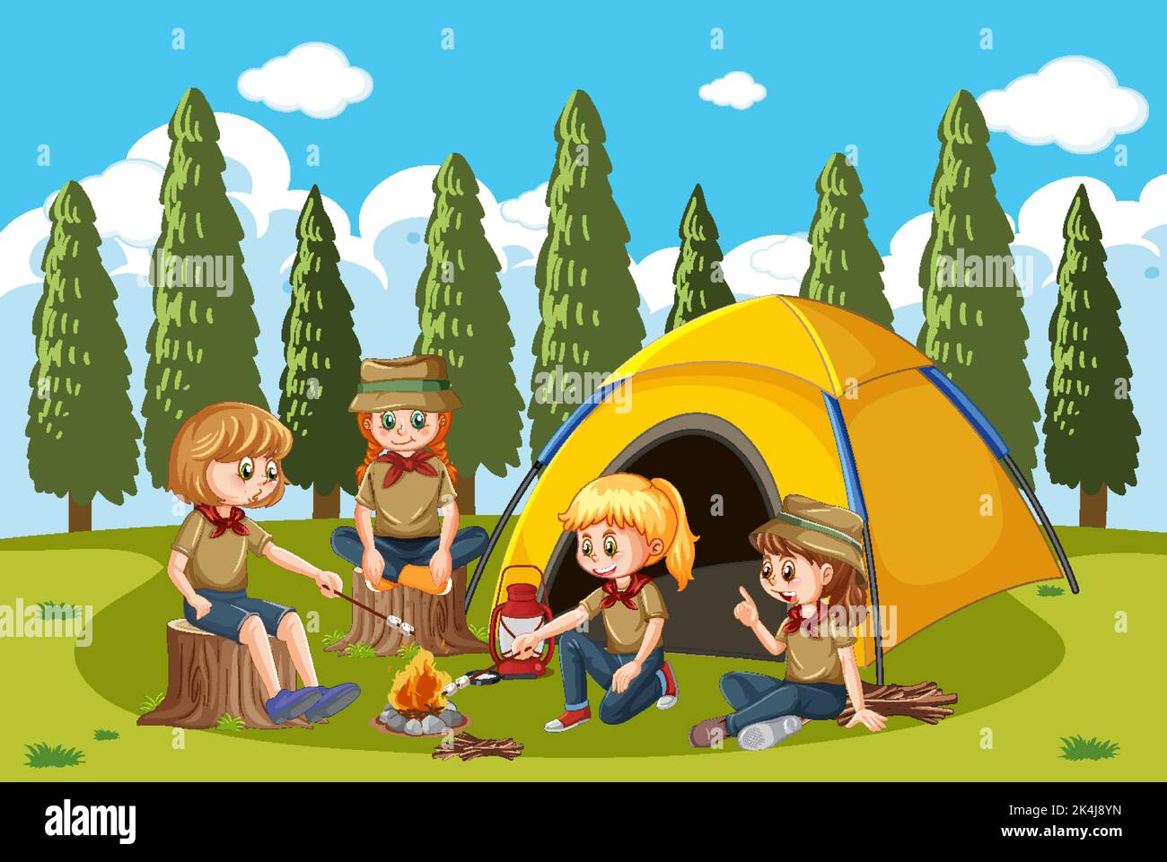 Outdoor camping with scout kids illustration Stock Vector Image & Art ...