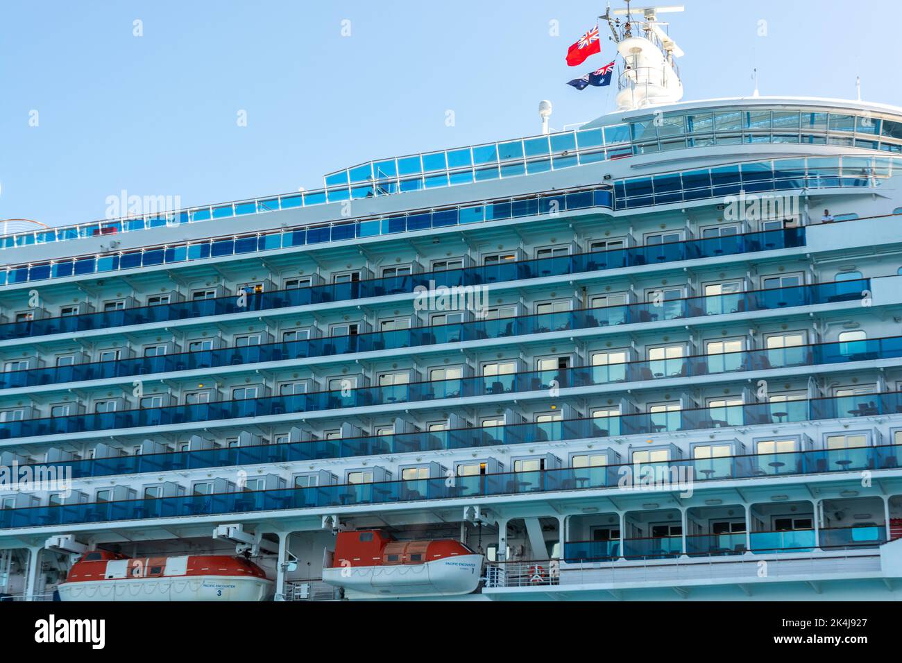 Balcony Cabins On Pando Cruise Ship Pacific Encounter Moored Off Airlee