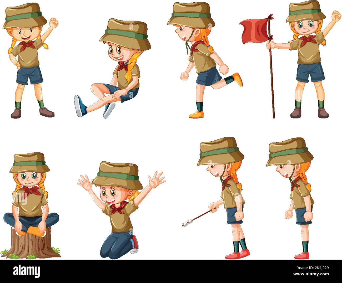 Set of camping kids cartoon character illustration Stock Vector Image ...