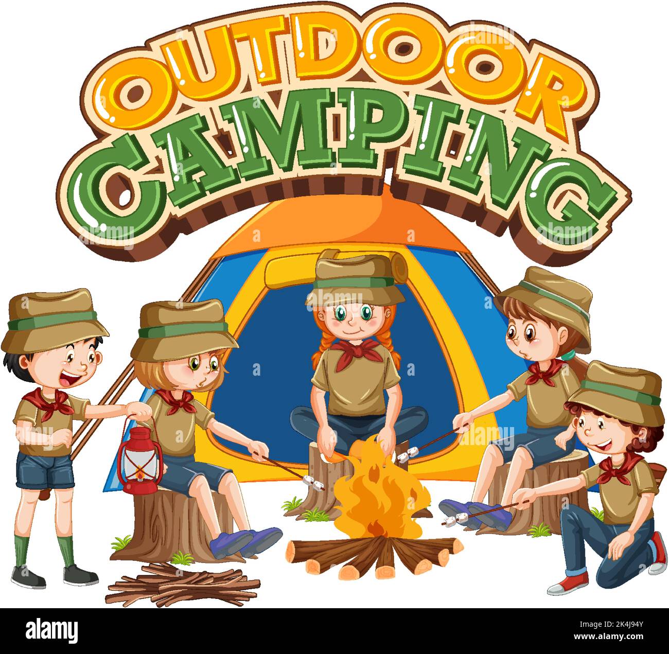 Outdoor camping with scout kids illustration Stock Vector Image & Art ...