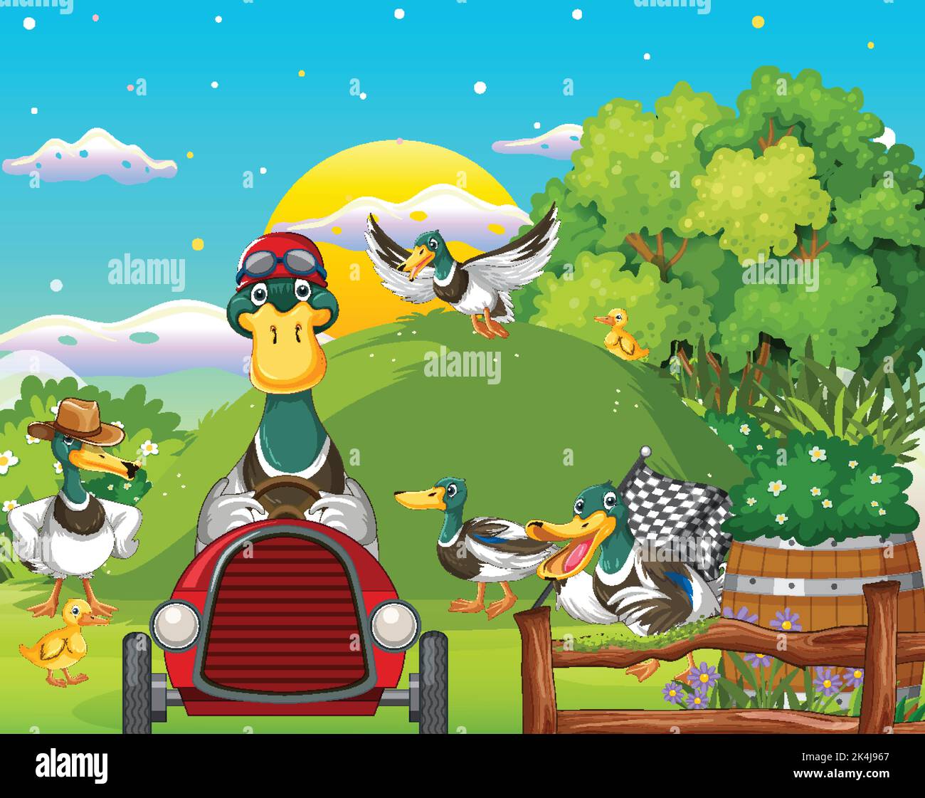 Outdoor scene with cartoon ducks illustration Stock Vector Image & Art ...