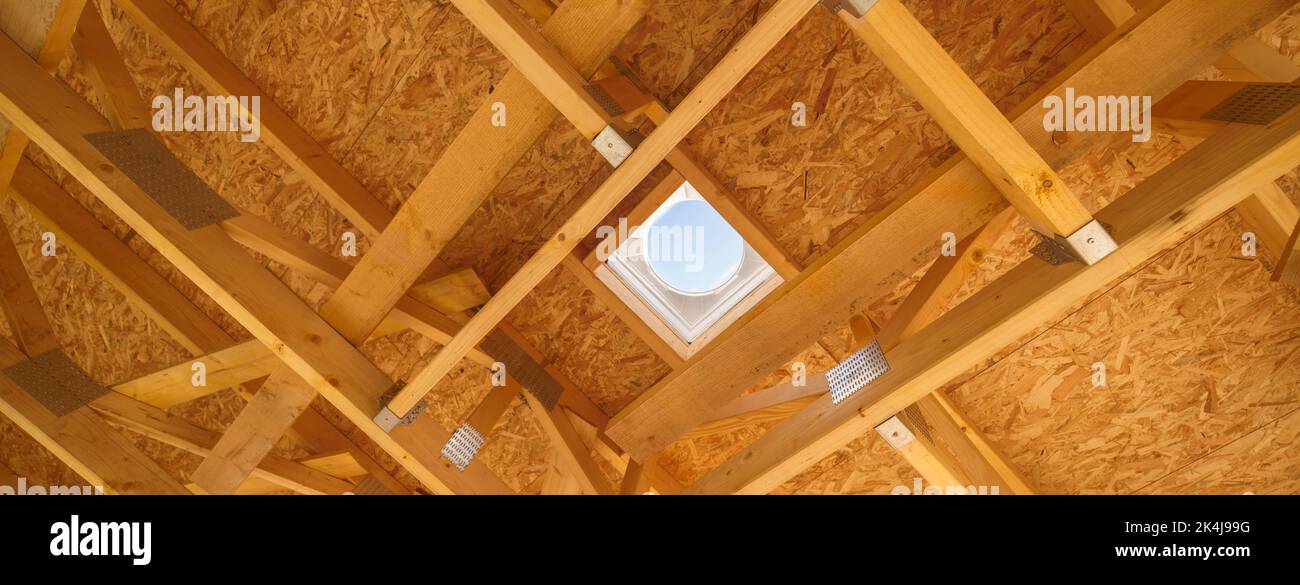 Close up of roof construction of an ecological renewable low energy ...