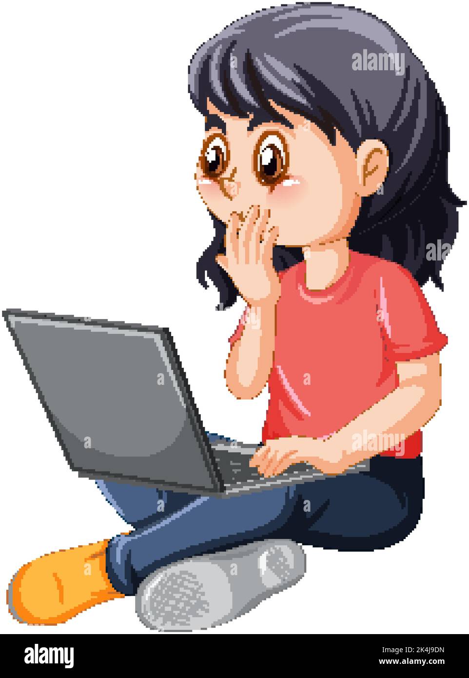 A girl using laptop cartoon illustration Stock Vector Image & Art - Alamy