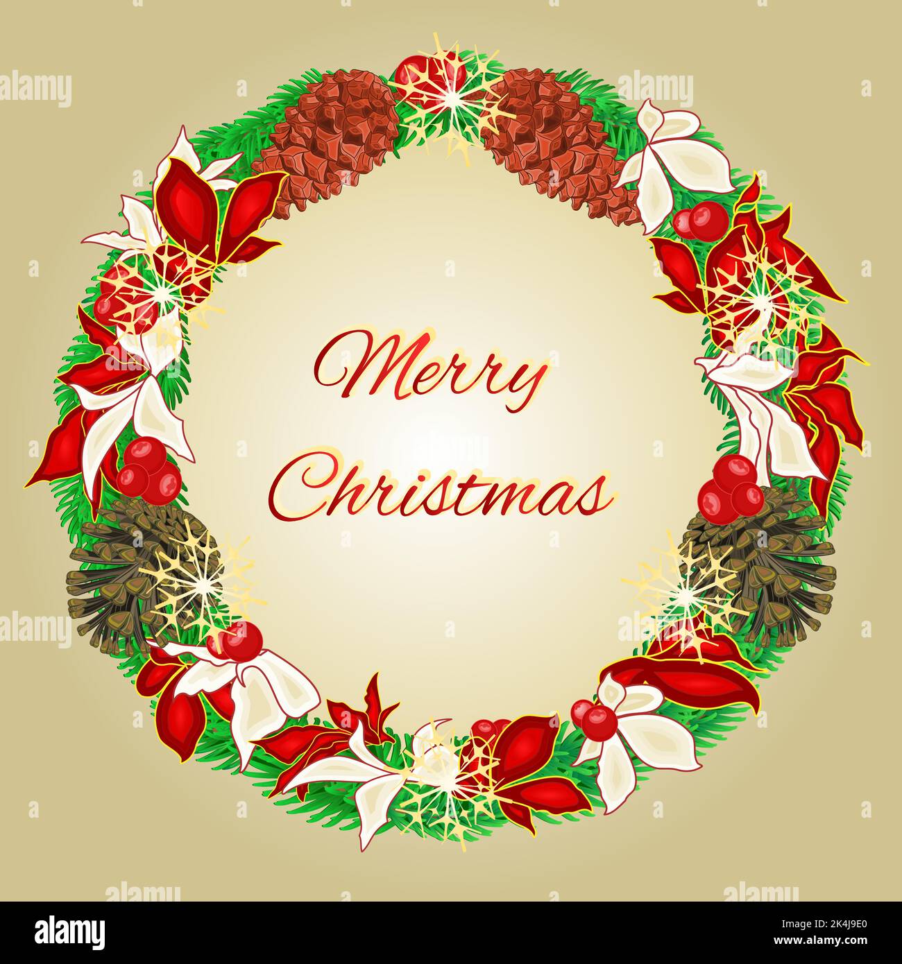 Merry Christmas wreath with pine cones vector Stock Vector Image & Art ...