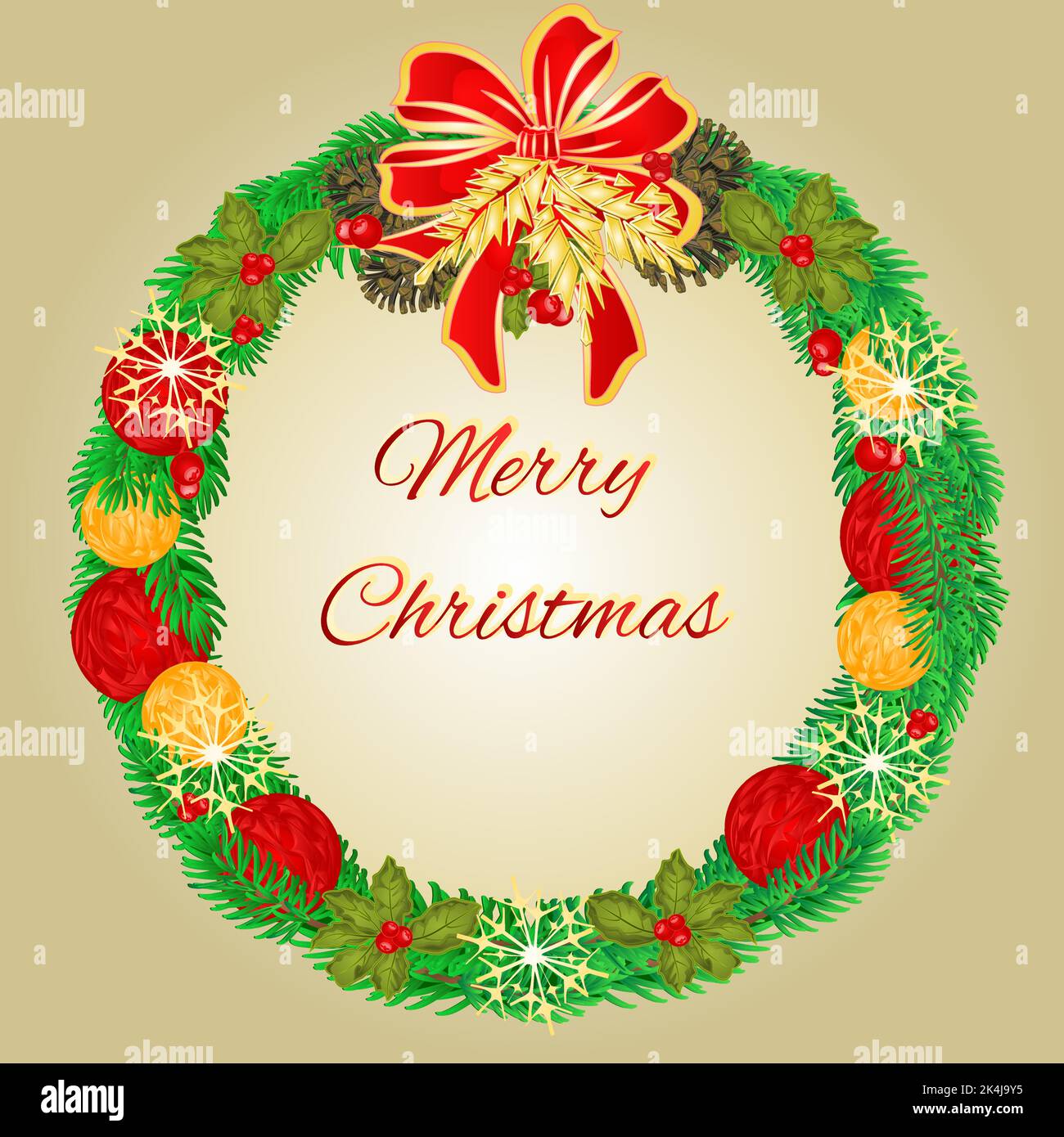 Merry Christmas Wreath with Christmas baubles vector Stock Vector Image ...