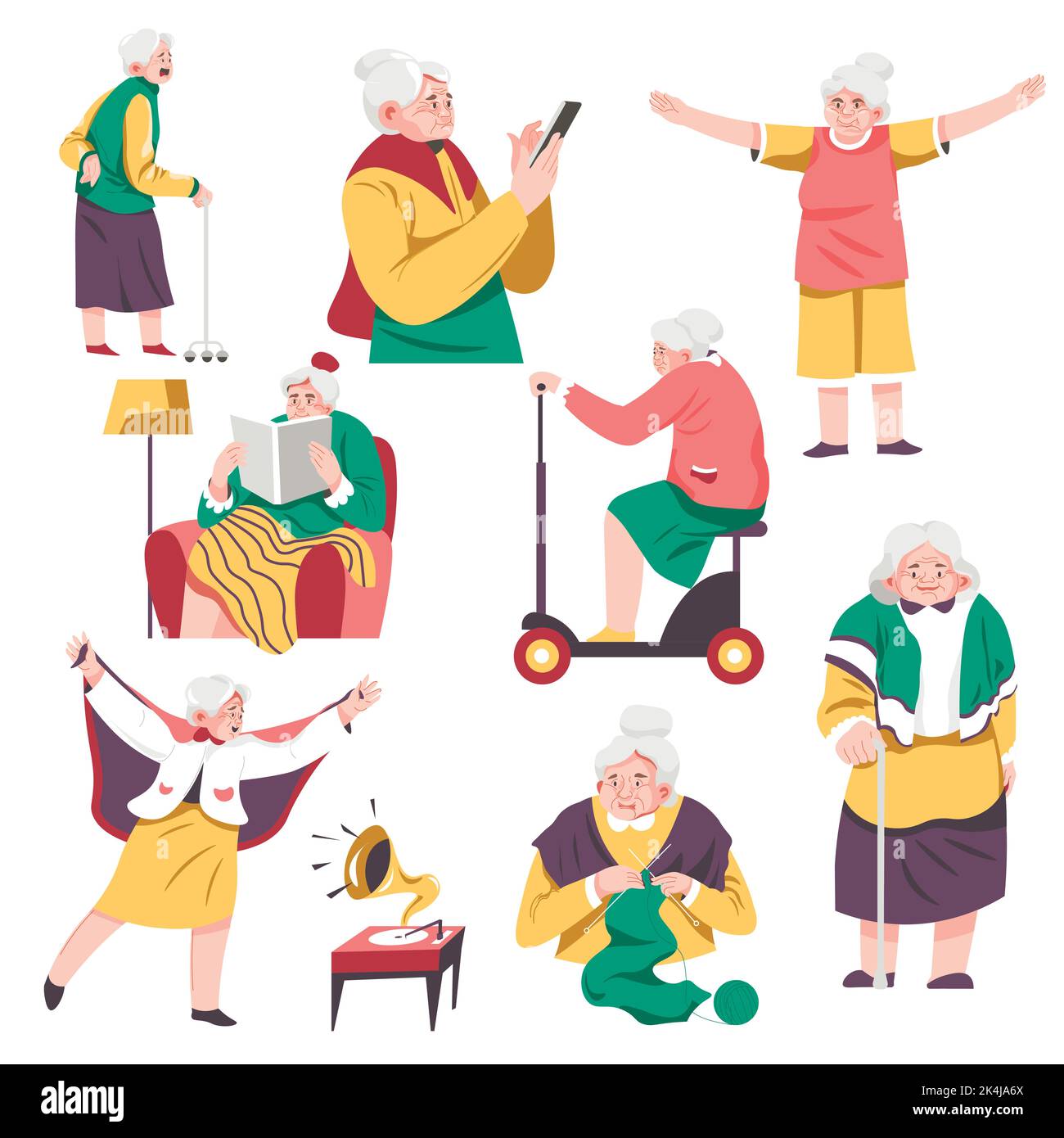 Senior woman phone home Stock Vector Images - Alamy