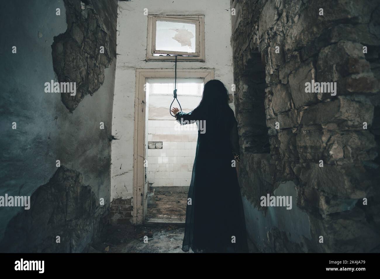 Ghost in abandoned, haunted house. Horror scene of scary spirit of a ...