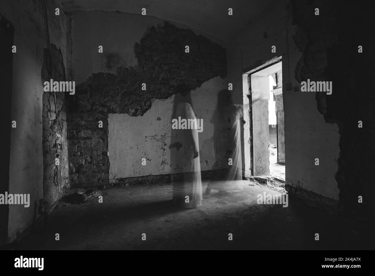 Ghost in abandoned, haunted house. Horror scene of scary spirit of a ...