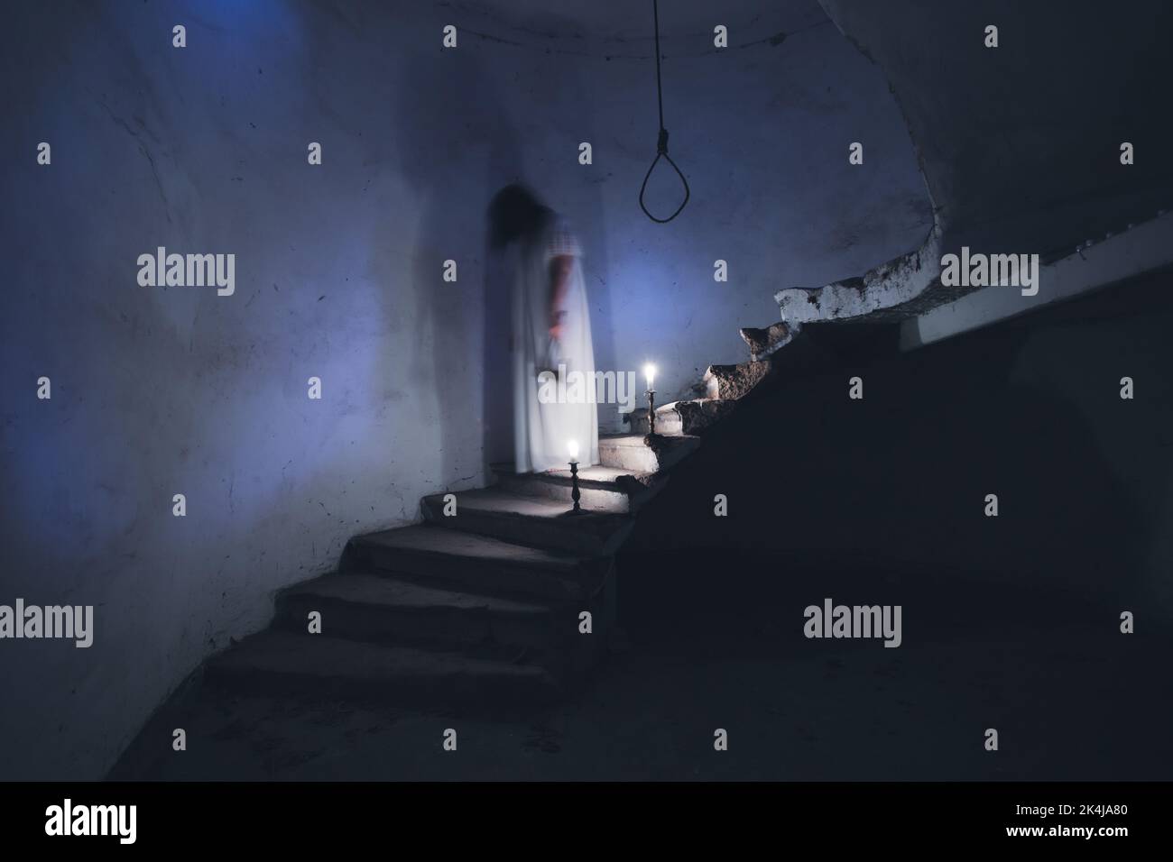 Ghost in abandoned, haunted house. Horror scene of spooky silhouette ...