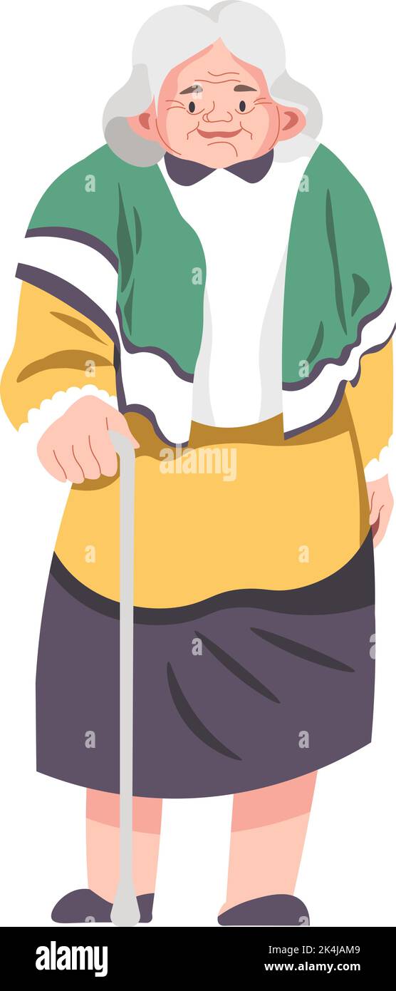 Grandmother Strolling With Walking Stick Vector Stock Vector Image