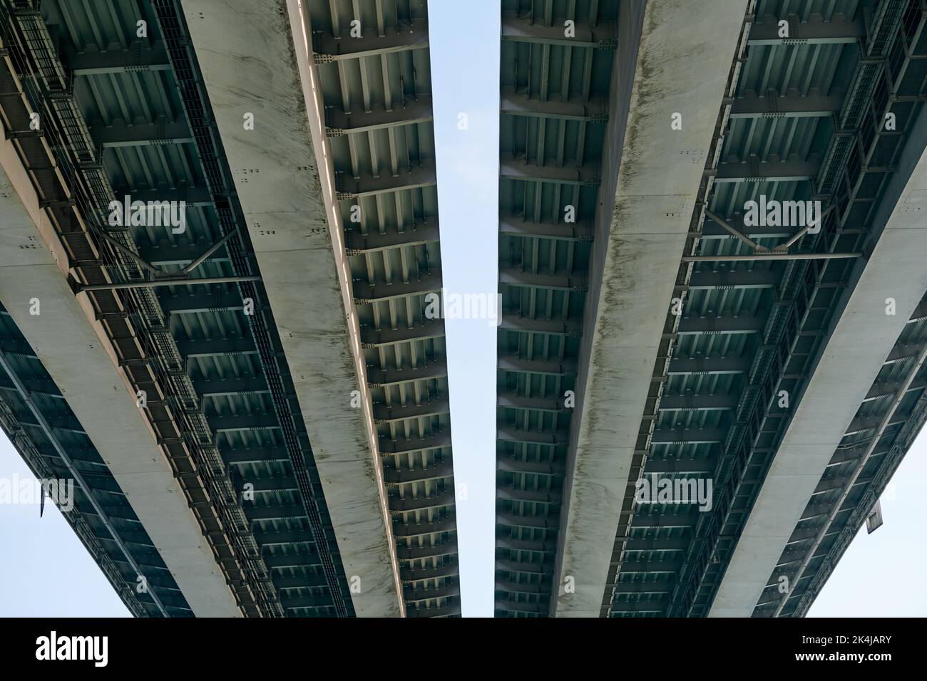 Concrete bridge bottom view in Rostov on Don city over river Don ...
