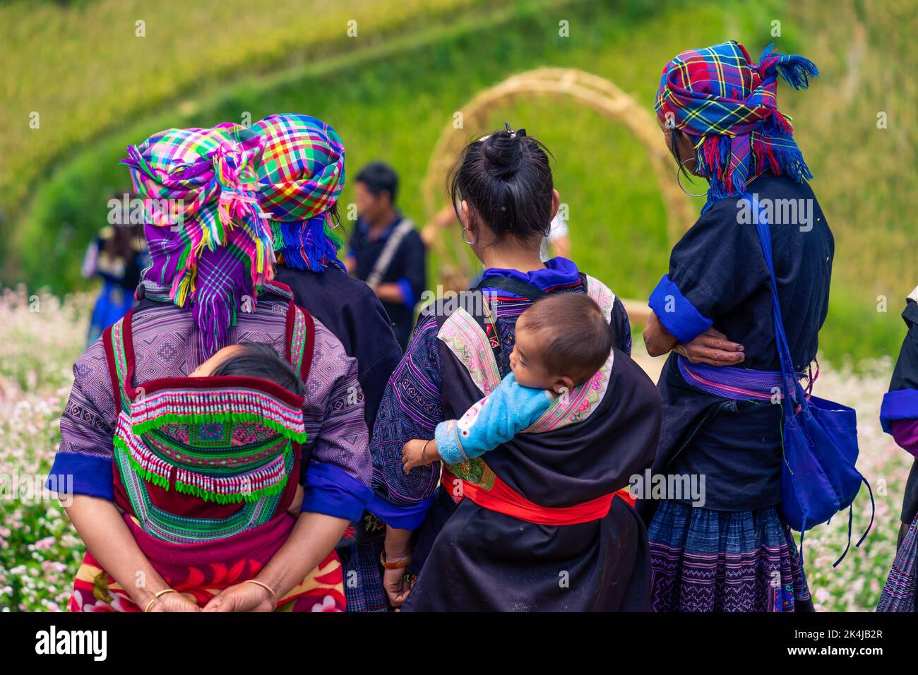 Mu Cang Chai, Vietnam - 24 Sep 2022: Hmong ethnic minority people in Mu Cang Chai, Yen Bai. Mu ...