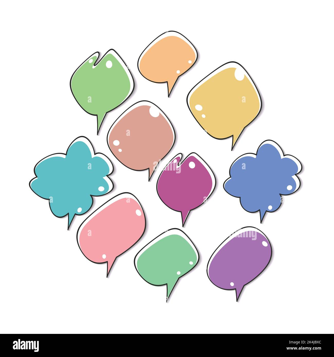 Set of color speech bubbles. Cartoon Vector illustration. Isolated on transparent white ...