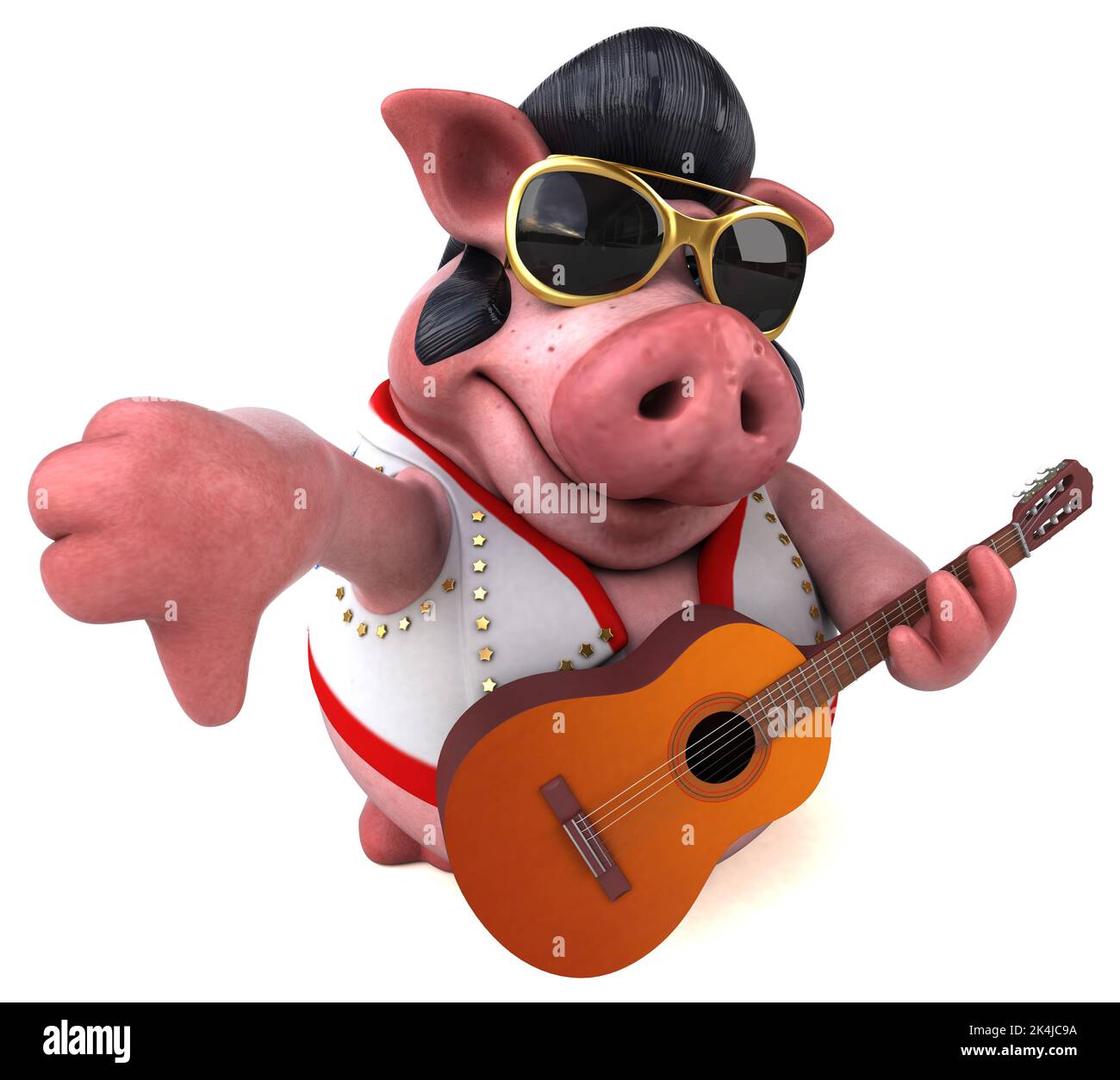 Fun 3D cartoon illustration of a pig rocker Stock Photo - Alamy