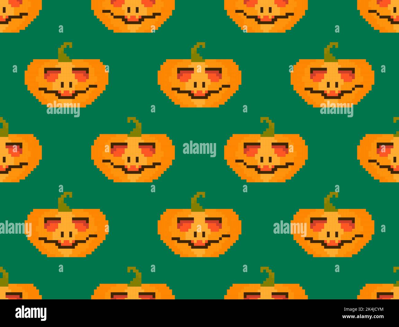 Pixelated pumpkins with carved faces for Halloween seamless pattern. 8 ...