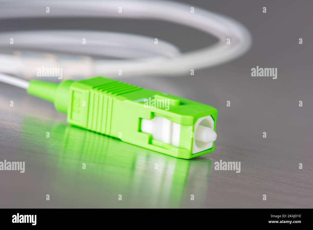 Fiber optical patch cord with SC plug connector close-up Stock Photo ...