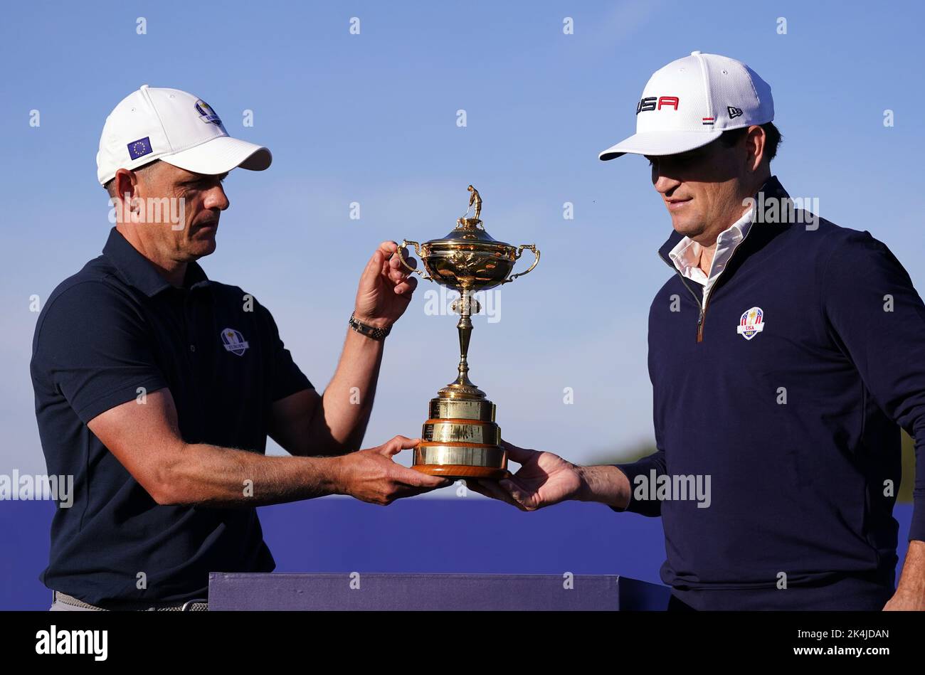 Europe Ryder Cup captain Luke Donald (left) with USA captain Zach ...