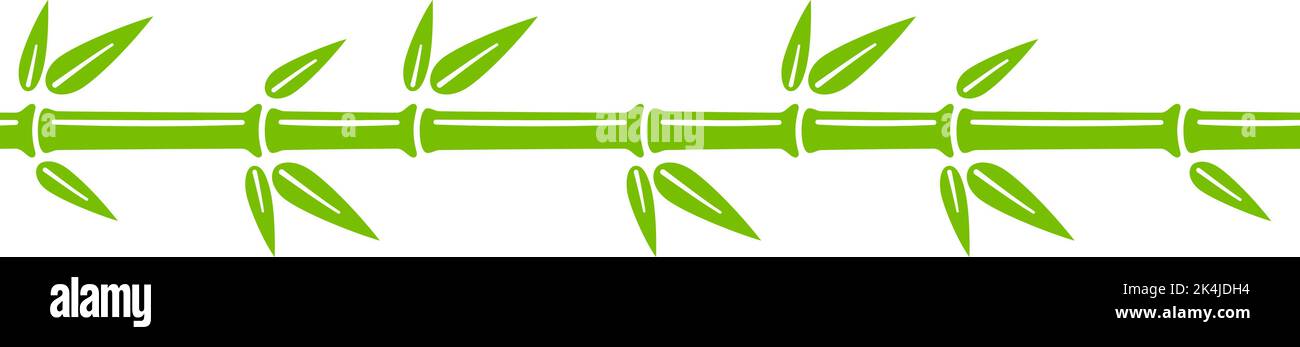 Green bamboo trunk seamless line. Bamboo branch border with leaves ...
