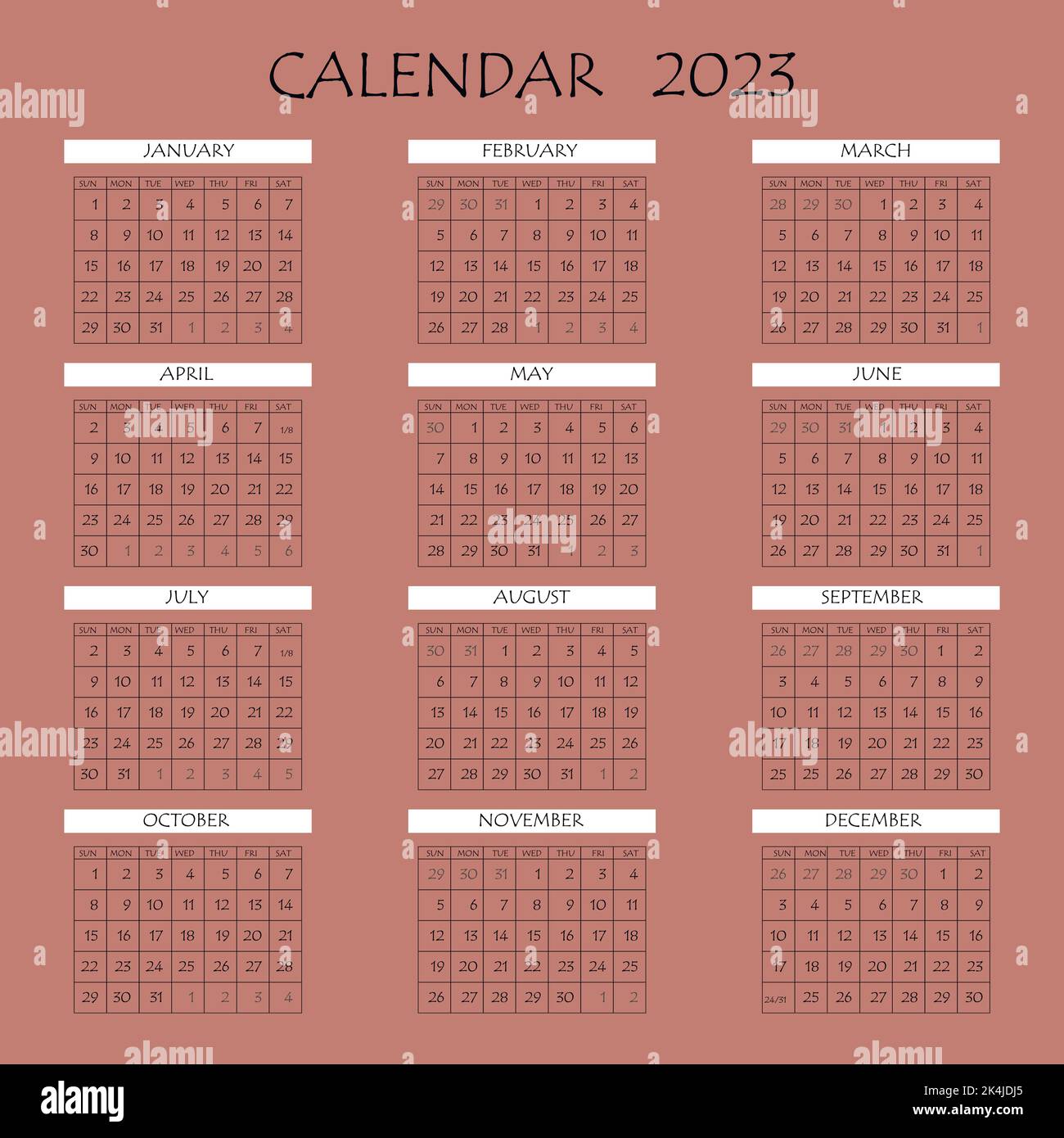 2023 calendar planner. Corporate week. Template layout, 12 months ...