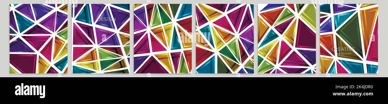 Set of vector cover notebook design. Abstract rainbow minimal triangles ...