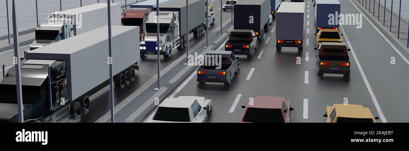 Cars on a highway - 3D illustration Stock Photo - Alamy