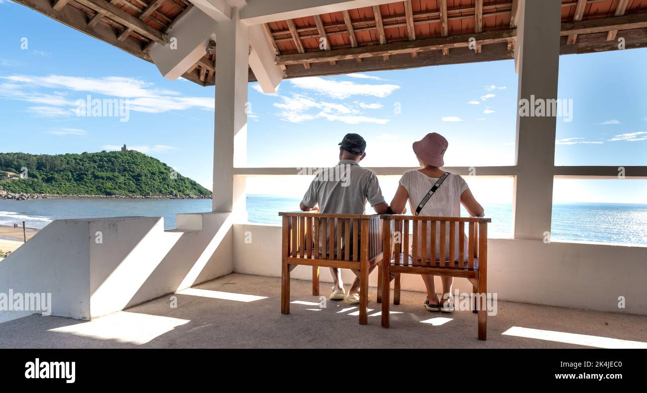 Quynh Vien 4-star resort - August 27, 2022: elderly couple relax in a ...