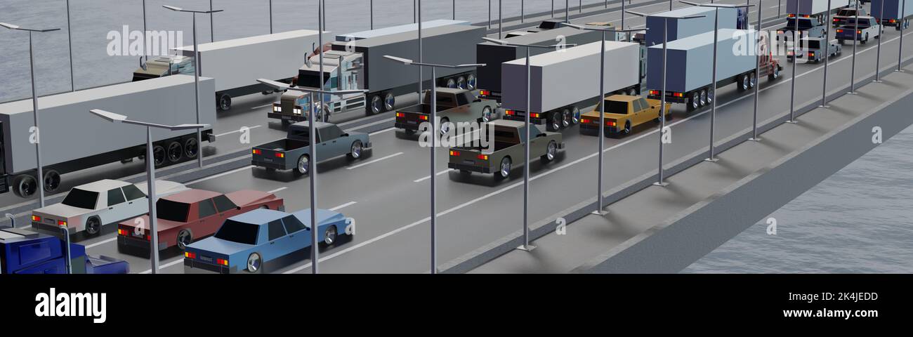 Cars on a highway - 3D illustration Stock Photo - Alamy