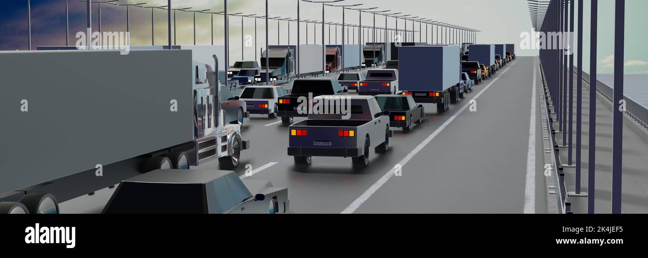 Cars on a highway - 3D illustration Stock Photo - Alamy