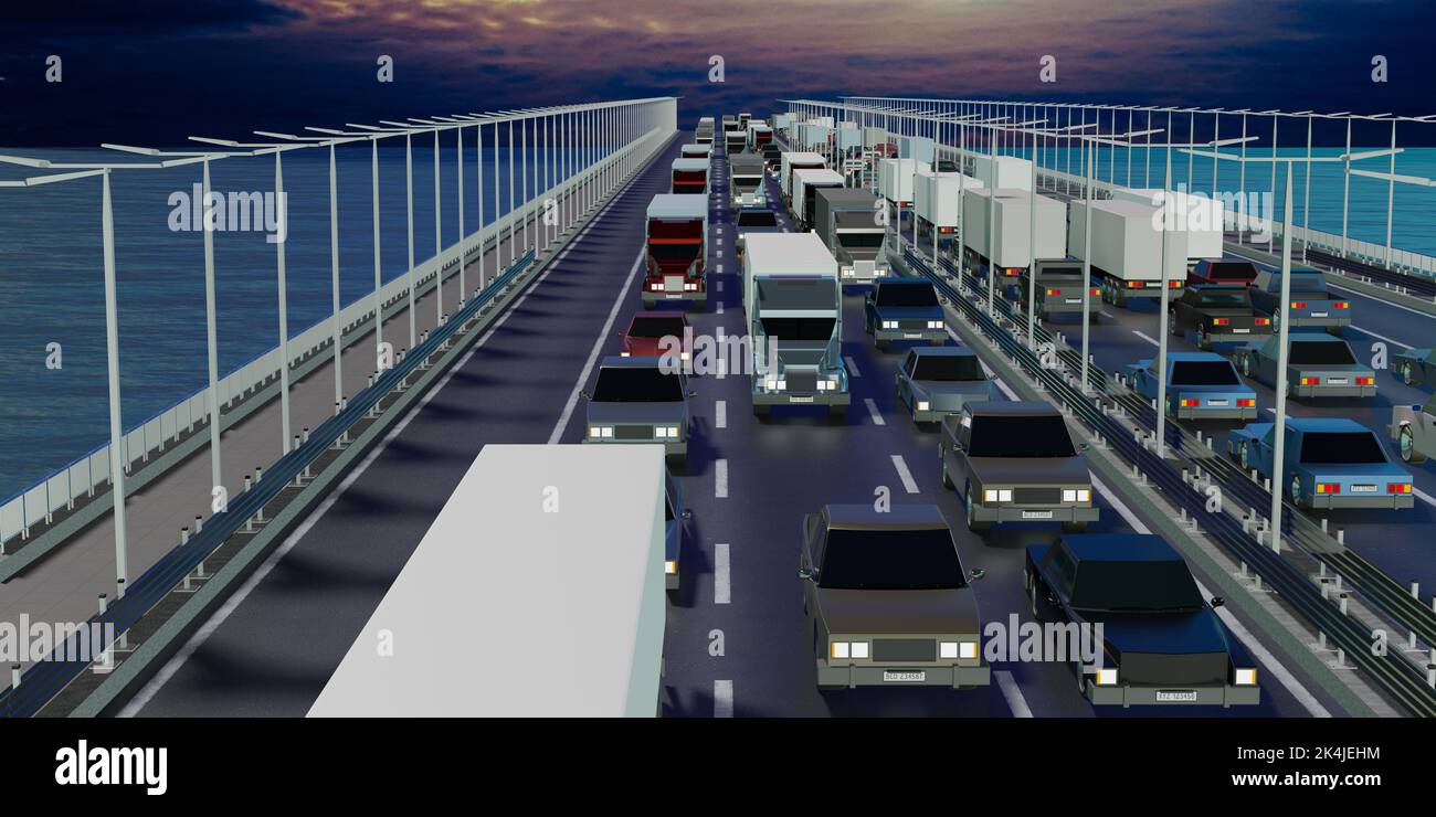 Cars on a highway - 3D illustration Stock Photo - Alamy