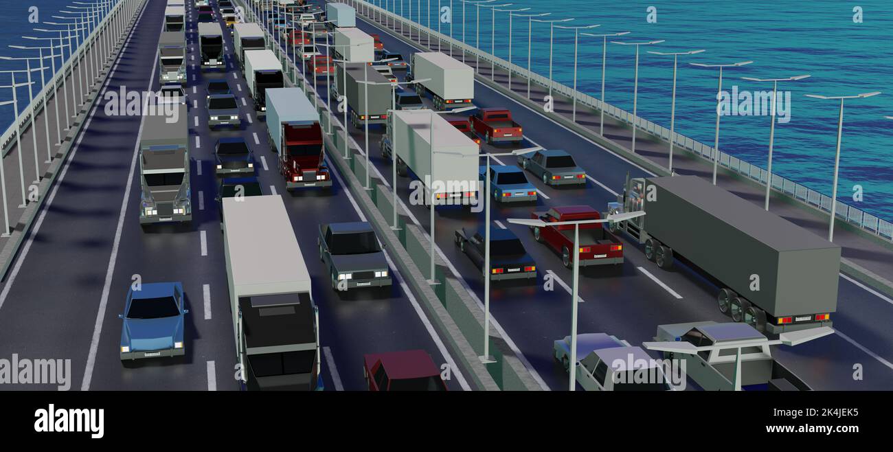Cars on a highway - 3D illustration Stock Photo - Alamy
