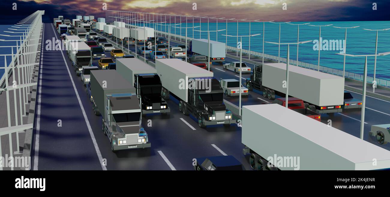 Cars on a highway - 3D illustration Stock Photo - Alamy