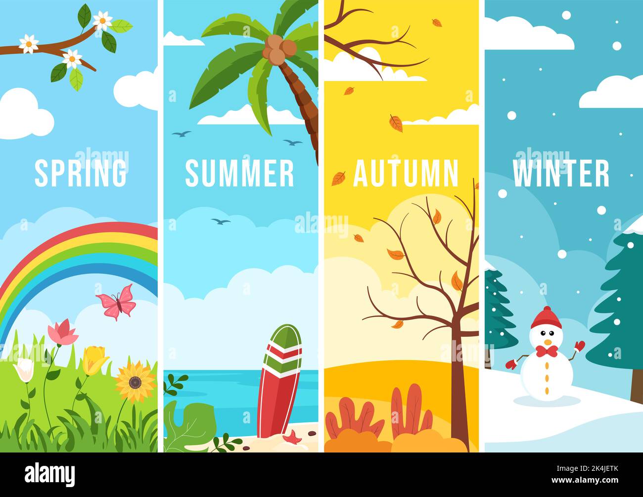 Scenery of the Four Seasons of Nature with Landscape Spring, Summer ...