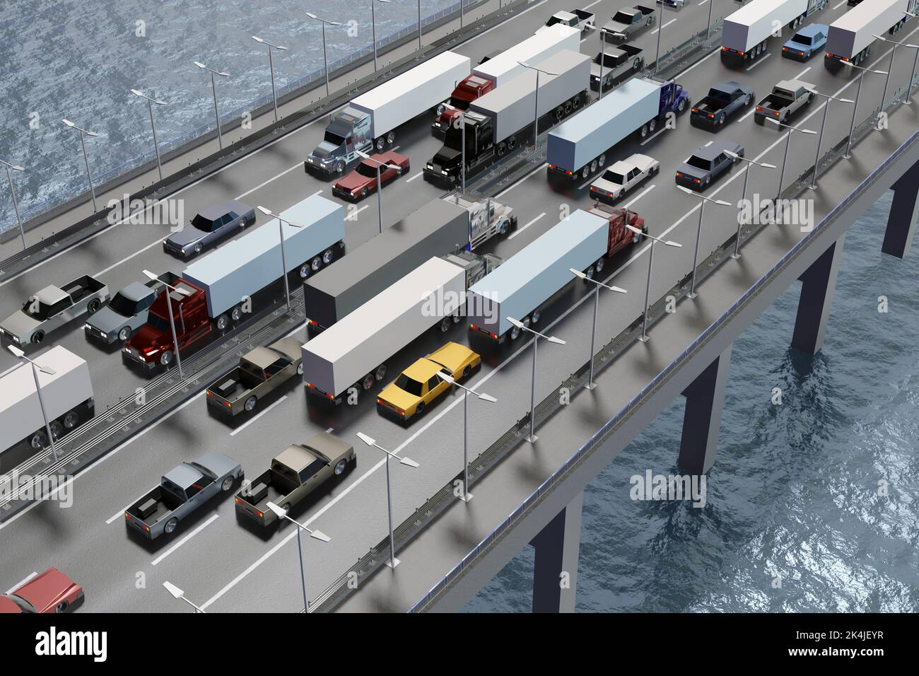 Cars on a highway - 3D illustration Stock Photo - Alamy