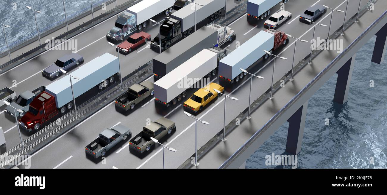 Cars on a highway - 3D illustration Stock Photo - Alamy