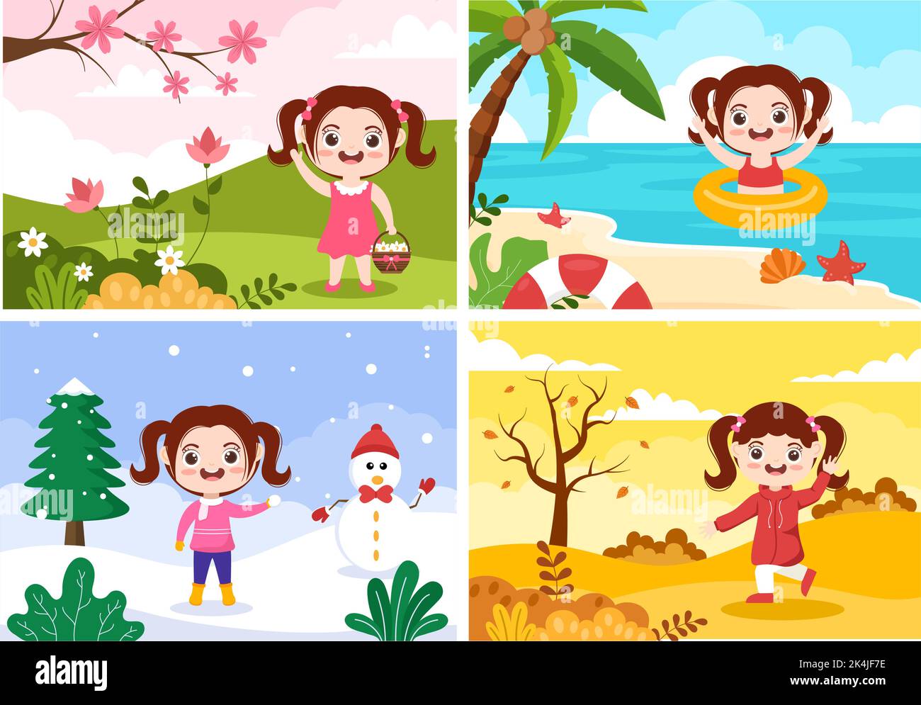 Scenery of the Four Seasons of Nature with Landscape Spring, Summer ...