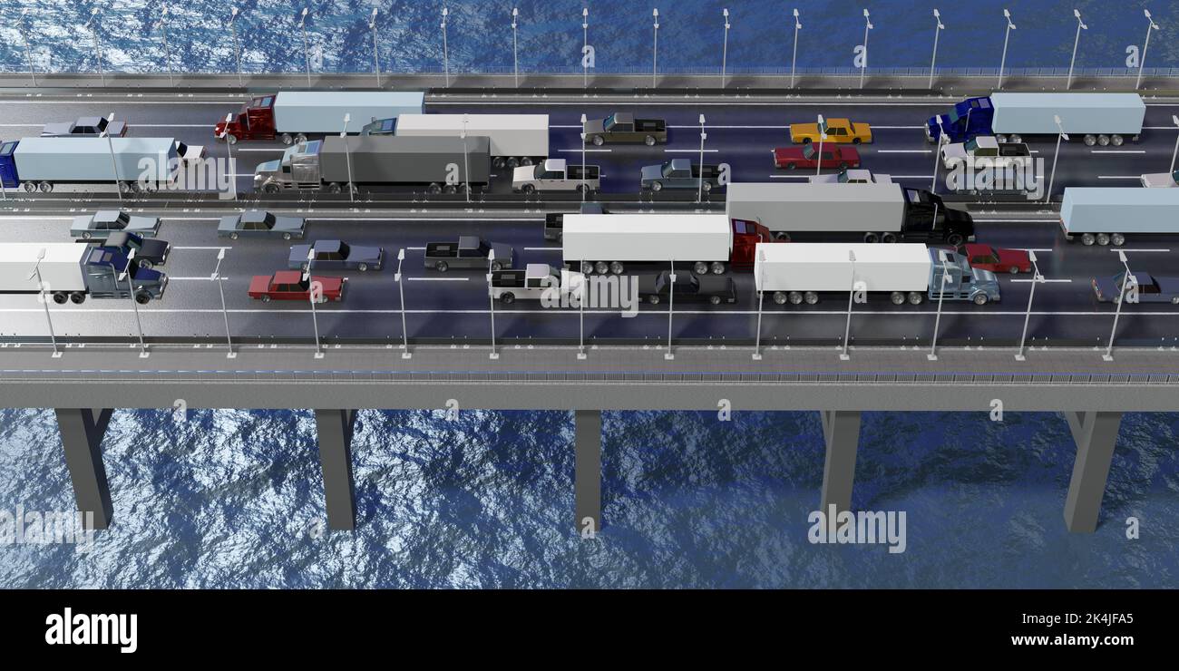 Cars on a highway - 3D illustration Stock Photo - Alamy