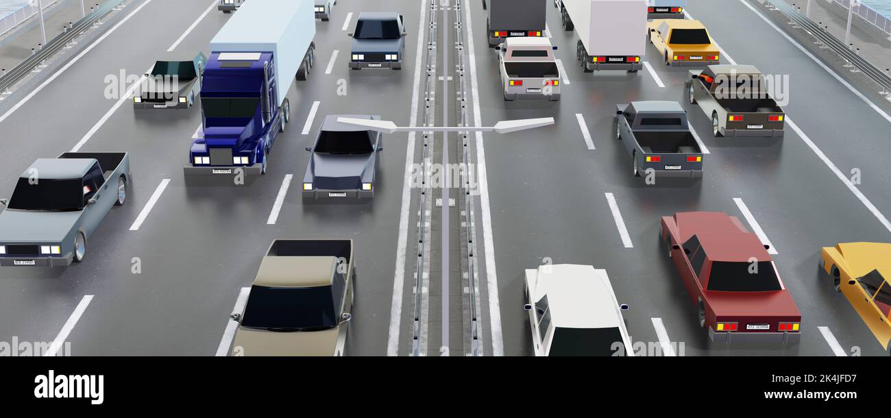 Cars on a highway - 3D illustration Stock Photo - Alamy