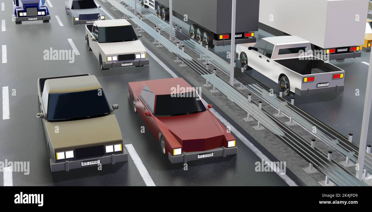 Cars on a highway - 3D illustration Stock Photo - Alamy