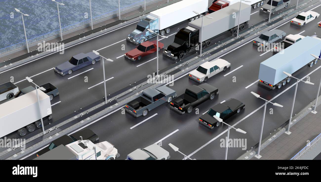 Cars on a highway - 3D illustration Stock Photo - Alamy