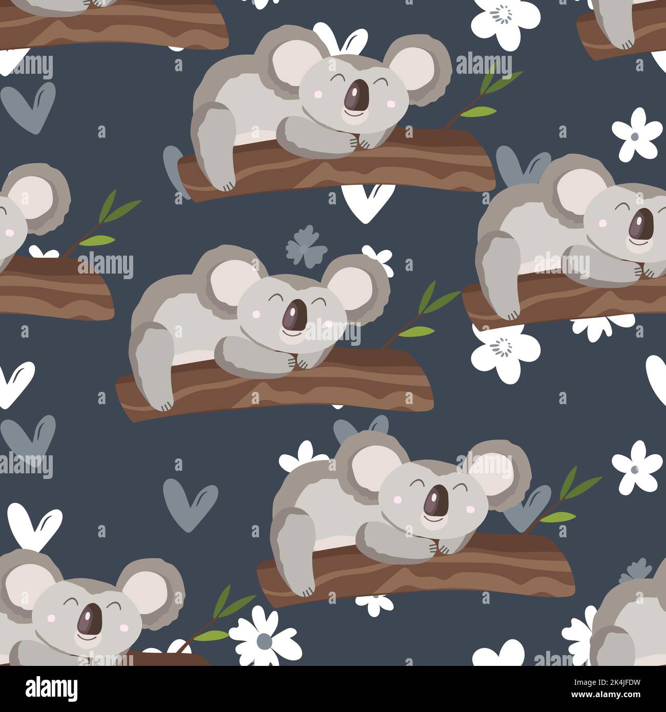 Seamless pattern with cute koala baby on color background. Funny ...