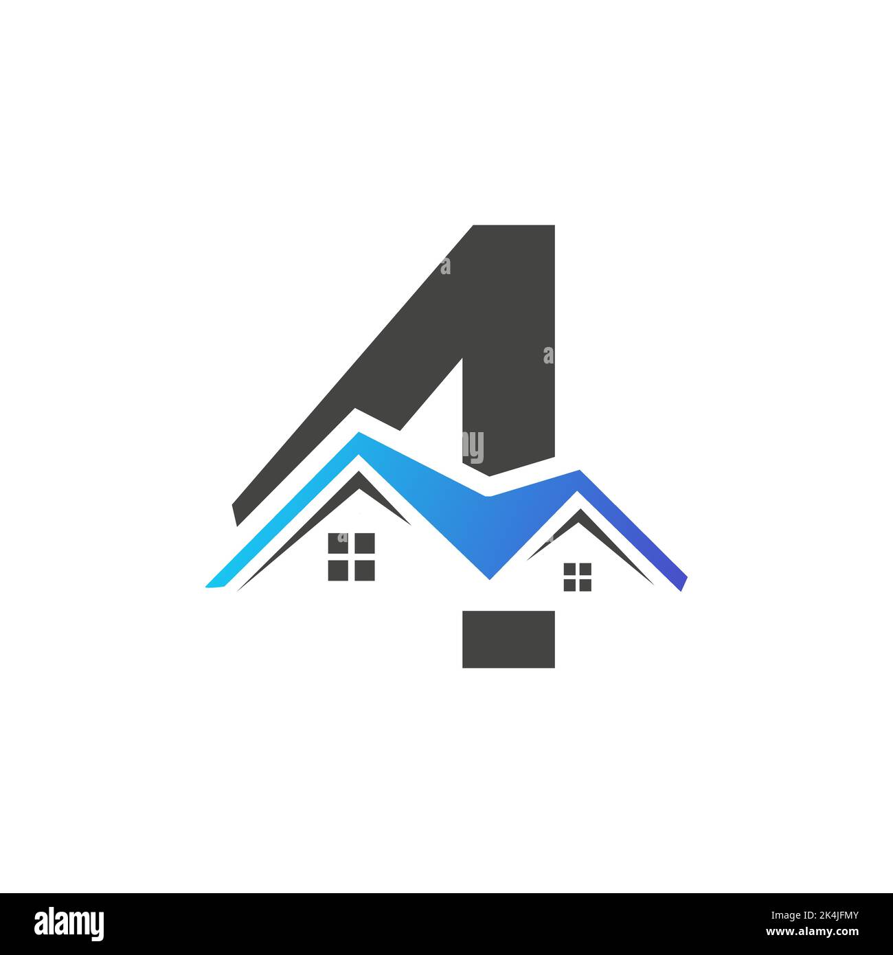 Initial Letter 4 Real Estate Logo With House Building Roof For ...