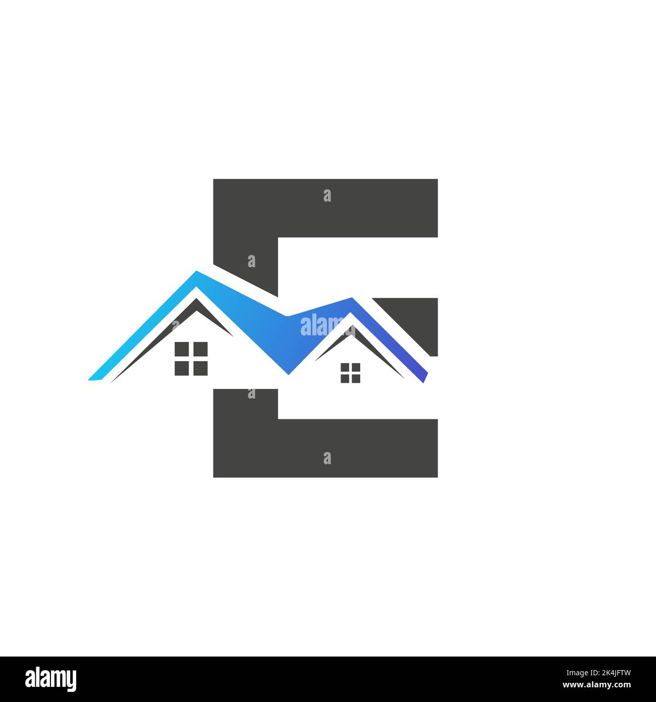 Initial Letter E Real Estate Logo With House Building Roof For ...