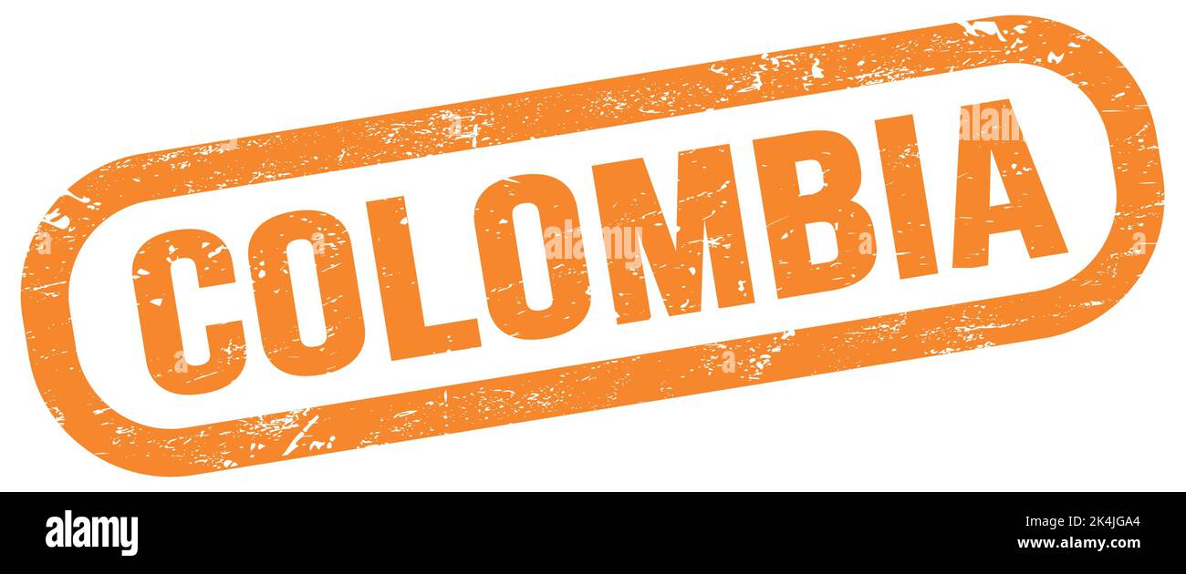 COLOMBIA, text on orange rectangle stamp sign Stock Photo - Alamy