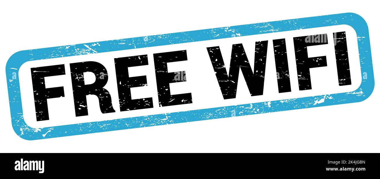 FREE WIFI text written on blue-black rectangle stamp sign Stock Photo ...