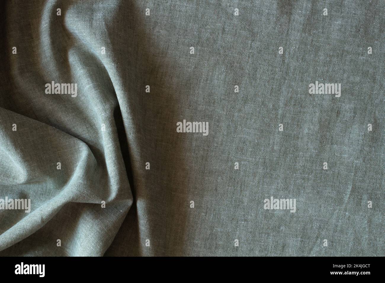 Abstract crumpled linen fabric texture background. Natural pale green ...