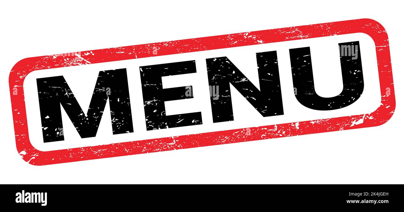 MENU text written on red-black rectangle stamp sign Stock Photo - Alamy