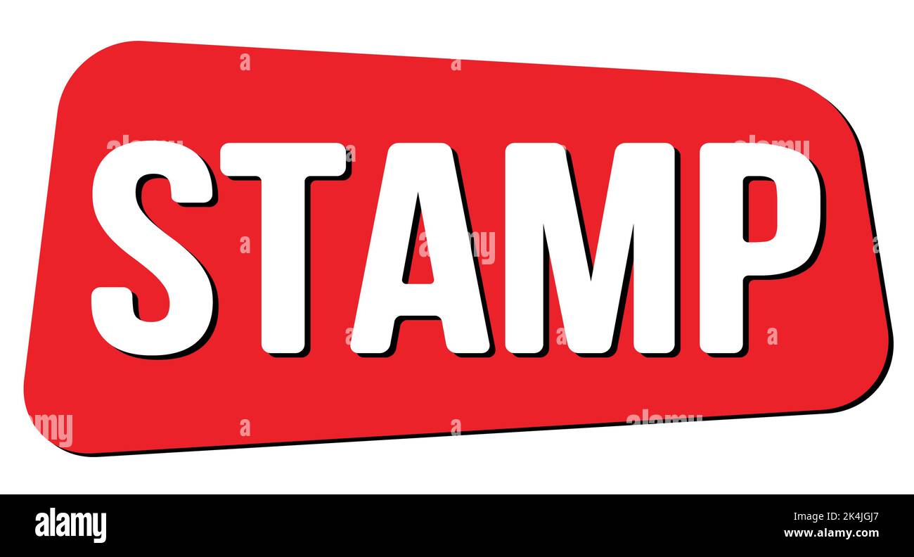 STAMP text written on red trapeze stamp sign Stock Photo - Alamy