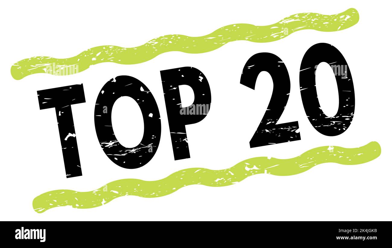 TOP 20 text written on green-black lines stamp sign Stock Photo - Alamy