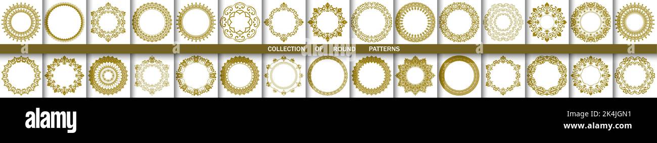 Vintage set of vector round elements. Different golden and white ...