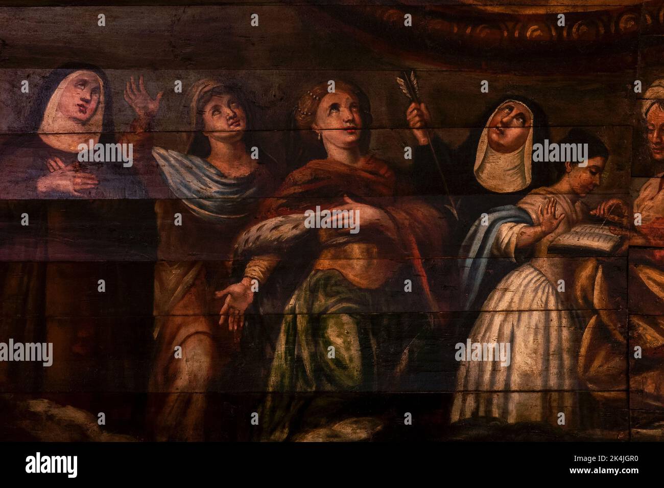 Female saints look up to heaven: detail of southern frieze painted in ...